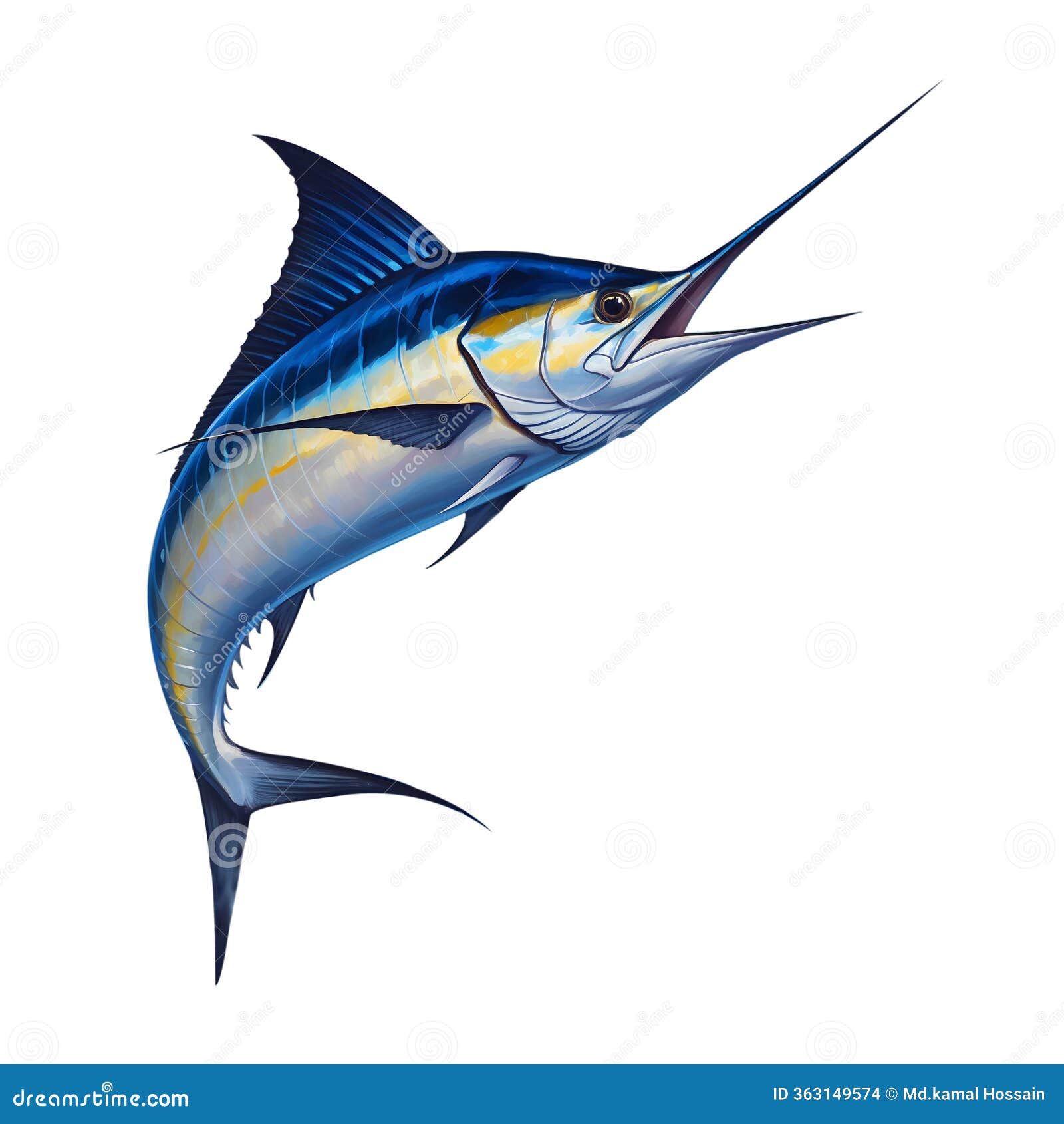 Dynamic Blue Marlin Fish Illustration Jumping Out of Water Stock ...