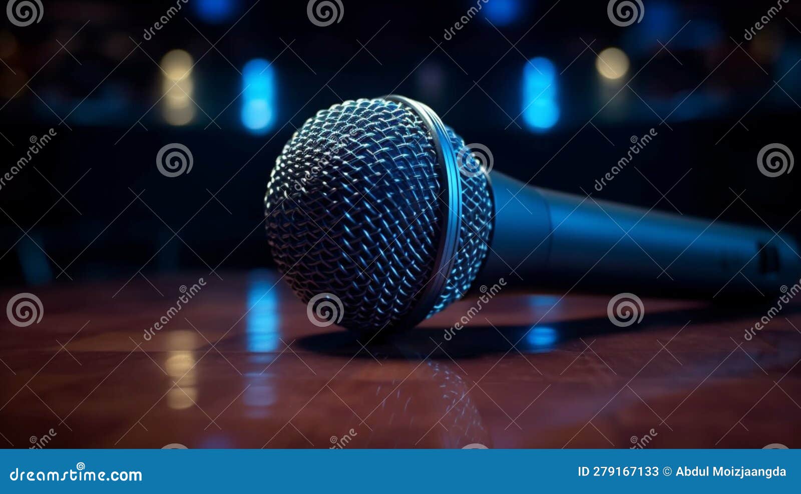 Dynamic Blue Microphone Commands Attention on a Captivating Blue Stage ...