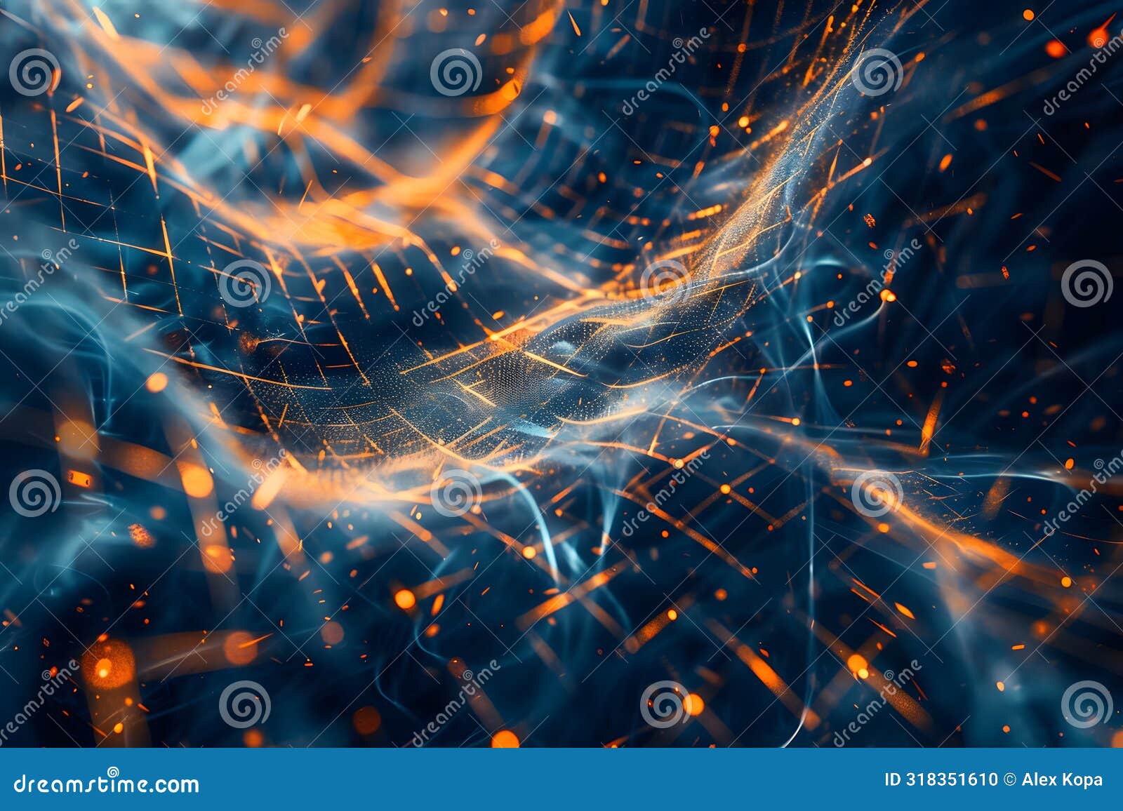 Dynamic Blue and Orange Digital Network Lines and Nodes on a Dark ...