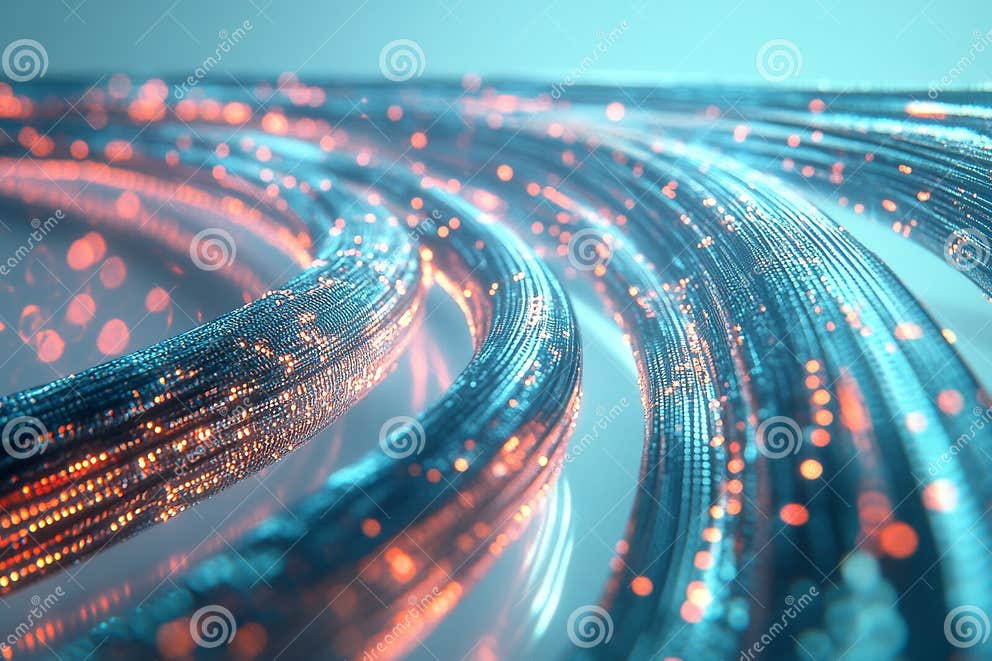 Dynamic Blue and Orange Fiber Optic Cables in Motion Symbolizing High Speed Data Transmission ...