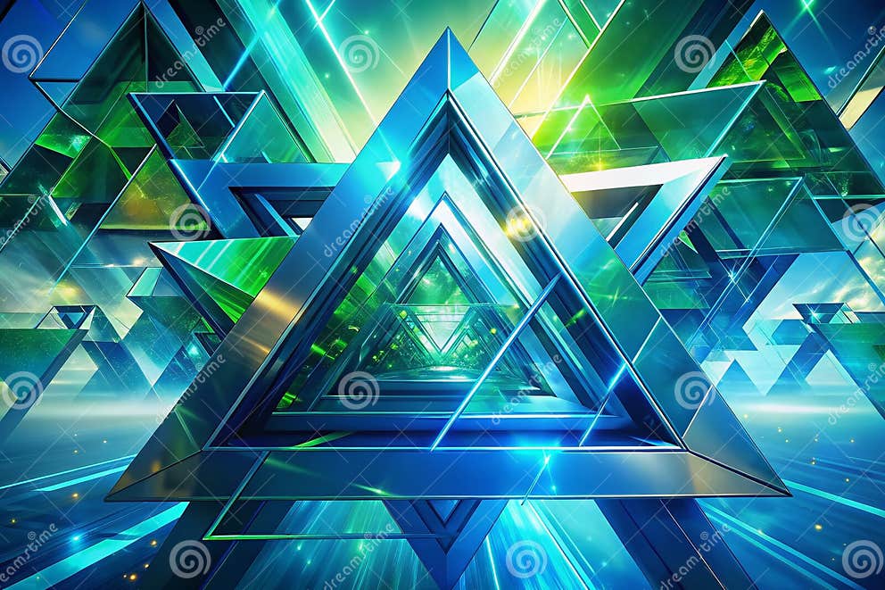 Dynamic BlueGreen Triangular Abstract Design a Futuristic 3D Render ...
