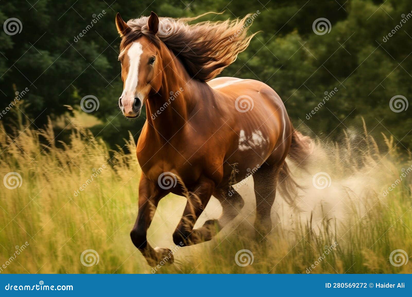 Dynamic Brown Horse in Motion a Stunning Grassland Scene. Generative AI ...