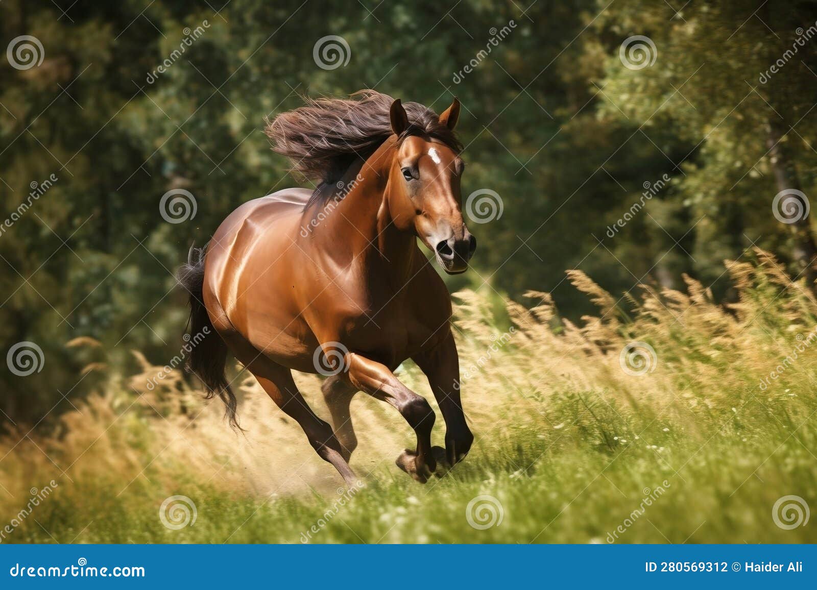 Dynamic Brown Horse in Motion a Stunning Grassland Scene. Generative AI ...