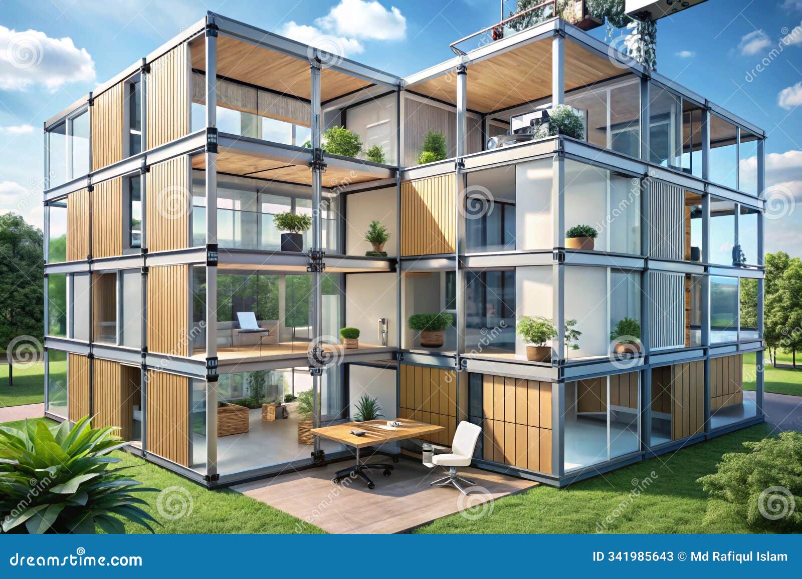 A Dynamic Building Made of Modular Components Stock Illustration ...