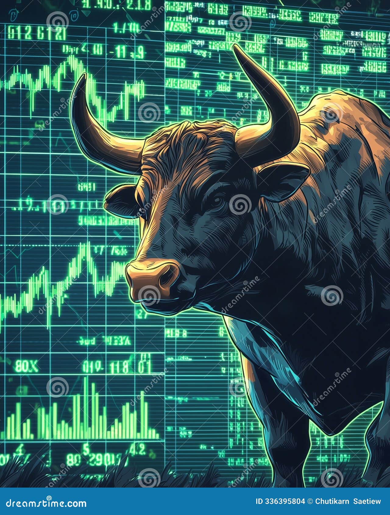 Dynamic Bull Market Surge, AI Generated Stock Illustration ...