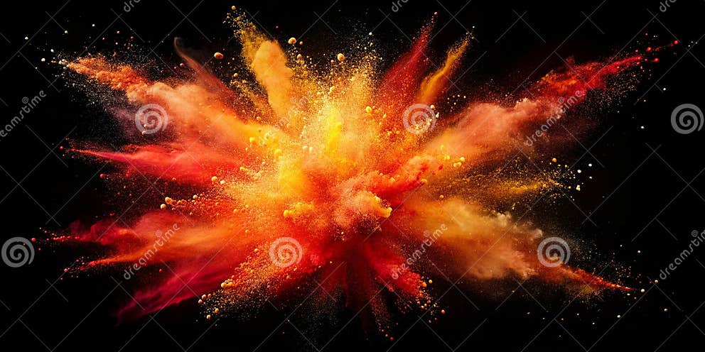 A Dynamic Burst of Red and Orange Powder Exploding on a Black ...