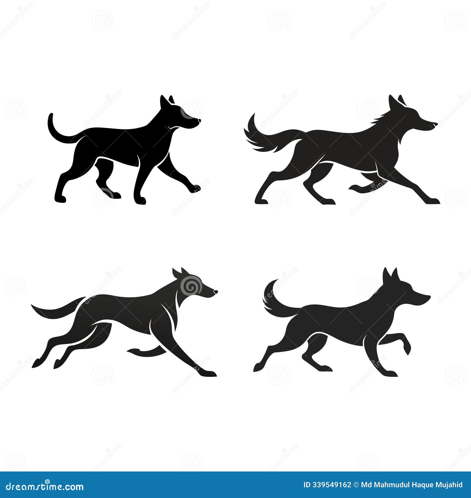 Dynamic Canine Silhouettes Versatile Set of Four Stock Illustration ...