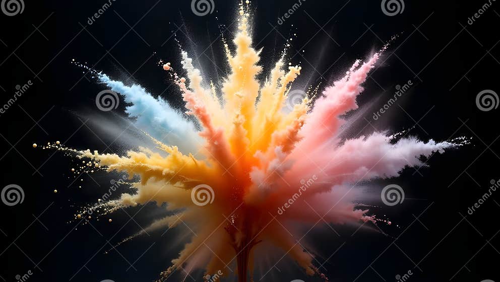 Dynamic Capture of Flour Dust Exploding in Vibrant Colors Stock ...