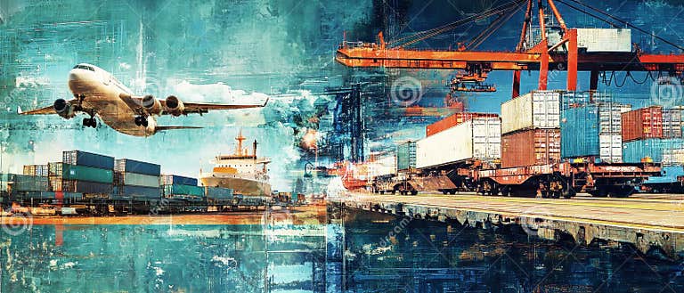 Dynamic Cargo Transportation Collage Showcasing Logistics Elements in ...