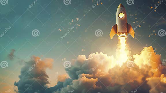 Dynamic Cartoon Rocket Blasting Off To Space. Stock Illustration ...