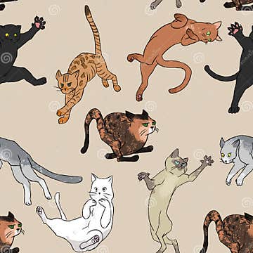 Dynamic Cats in Different Poses Stock Illustration - Illustration of comics, head: 259081552