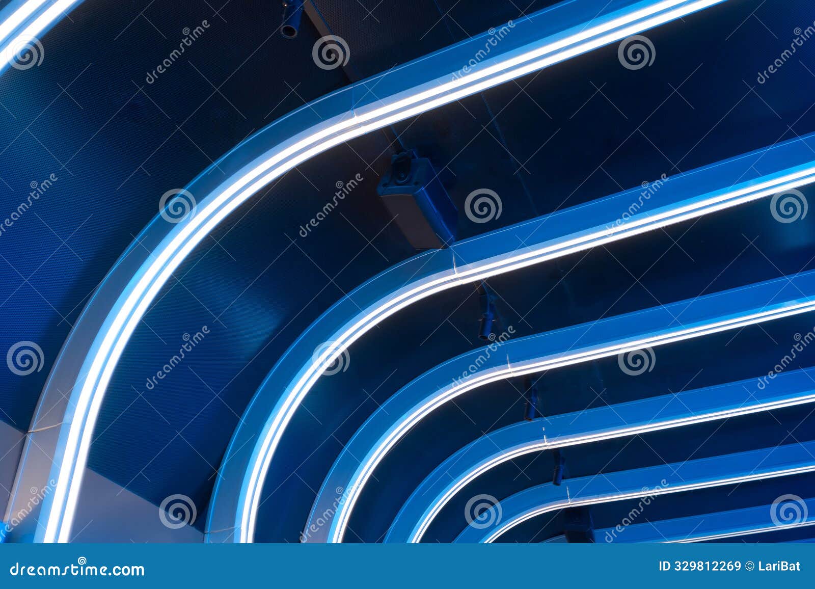 Dynamic Ceiling Lighting Installation with Curved Blue and White LED ...