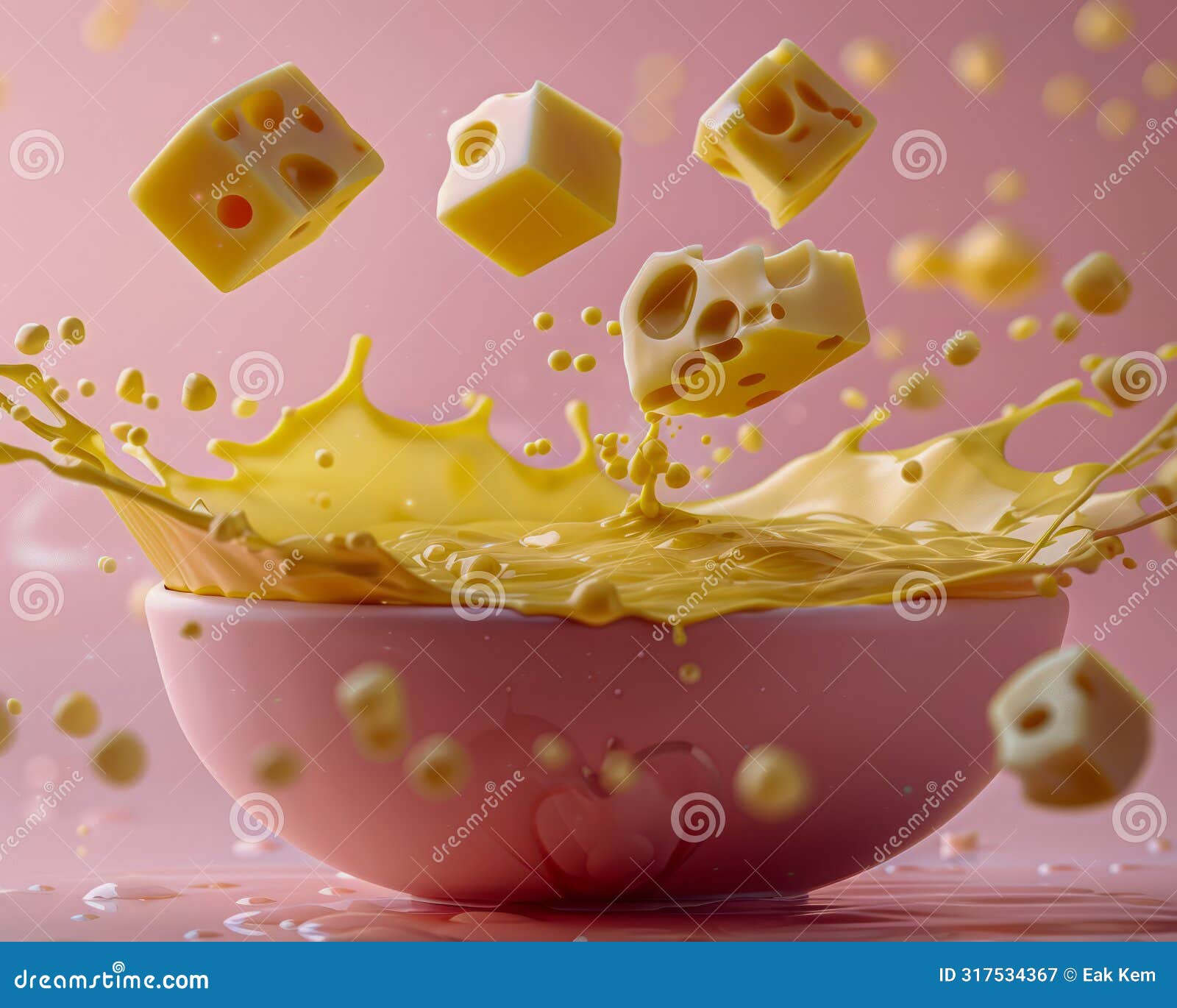 Dynamic Cheese Explosion with Flying Pieces and Splashing Liquid Over ...