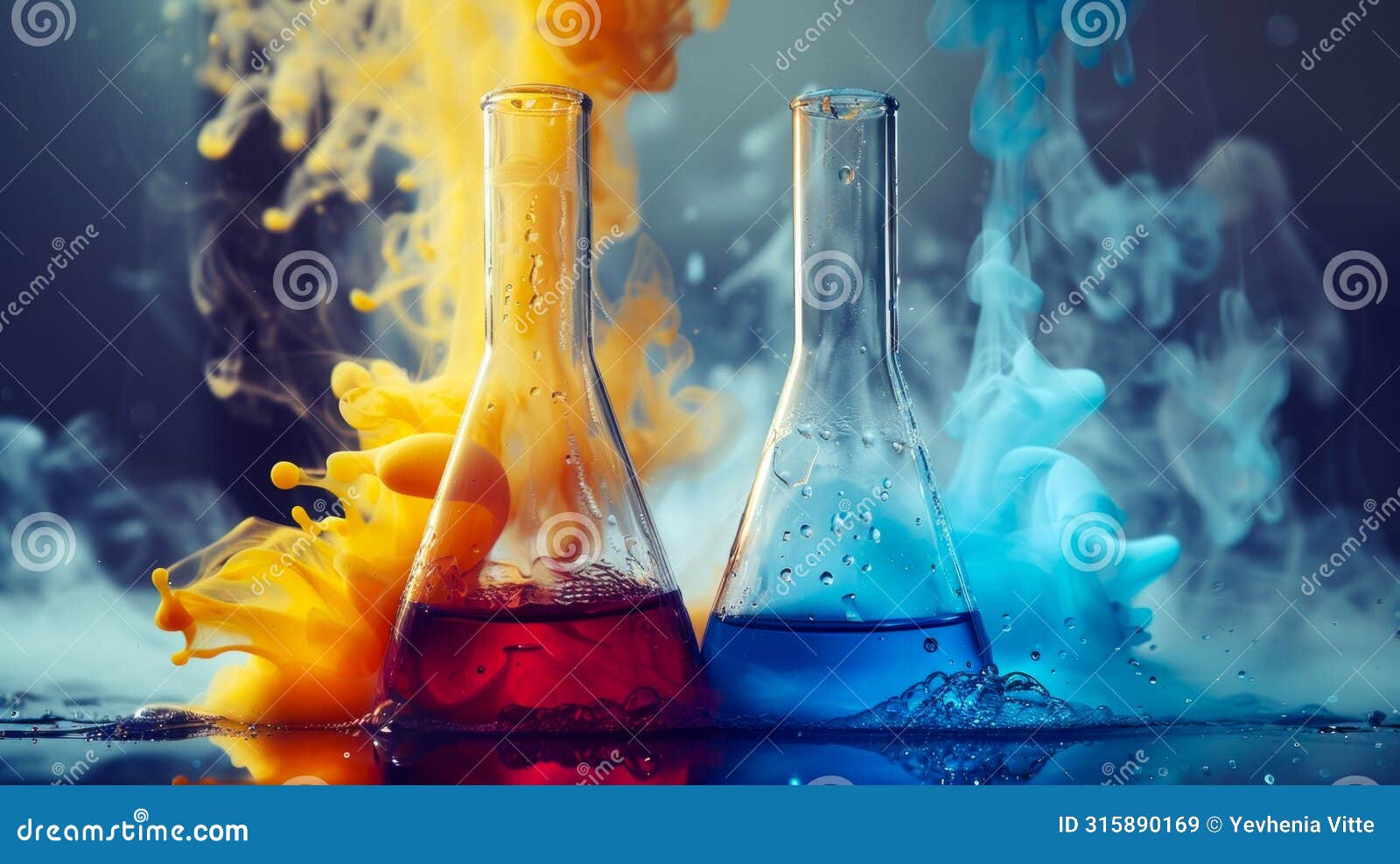 Dynamic Chemical Reaction in Laboratory Flasks. Generative Ai Stock ...