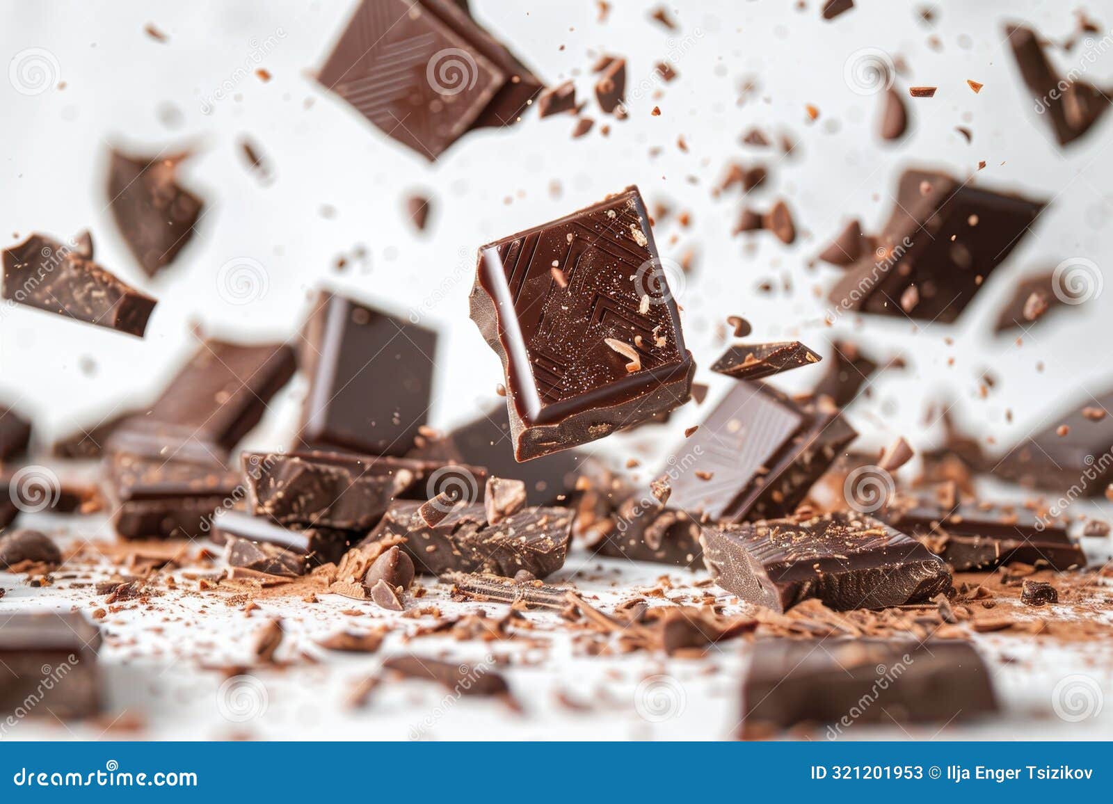 Dynamic Chocolate Bar Floating in Motion Against White Backdrop for ...