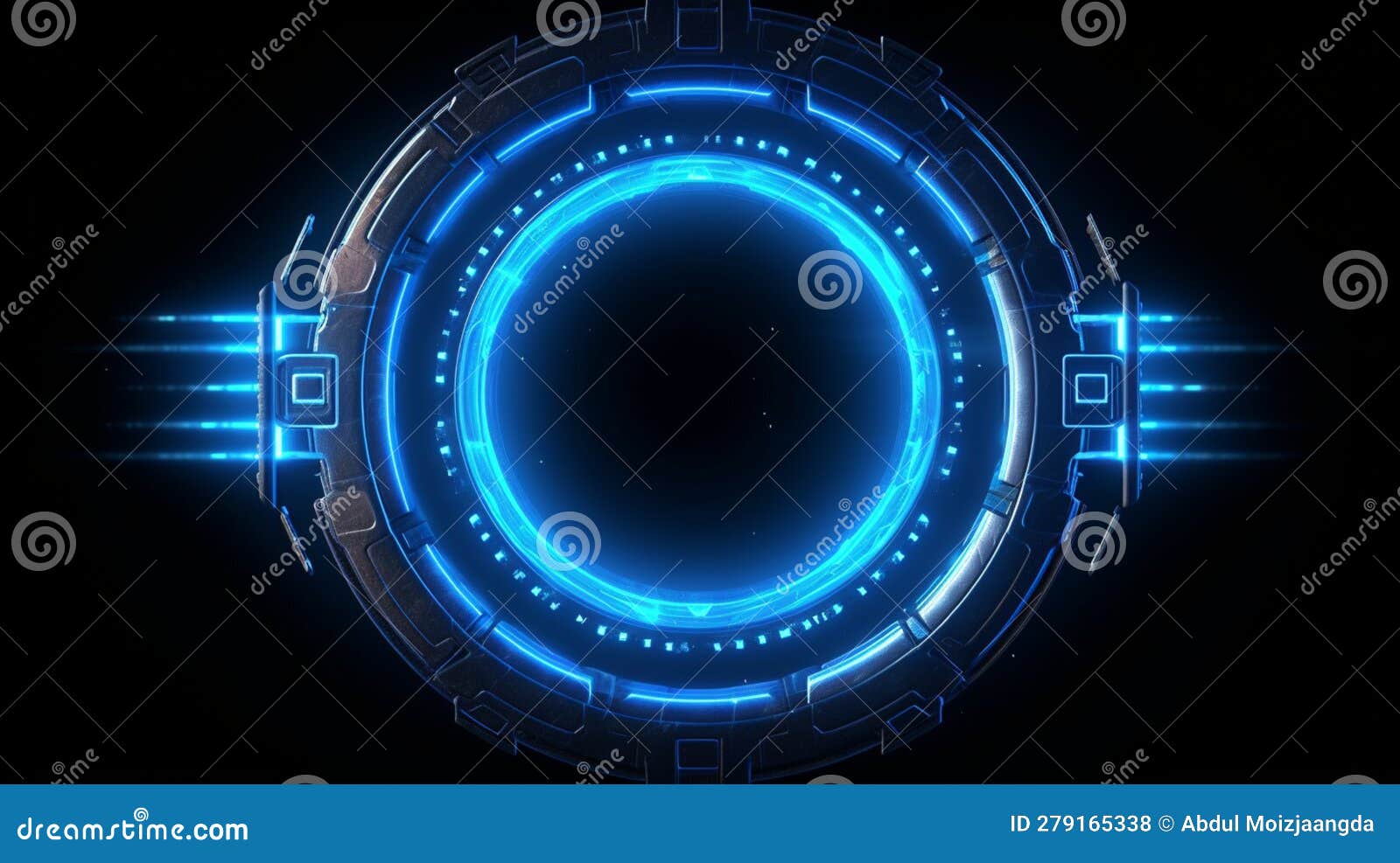 Dynamic Circle Frame with Blue Neon Light and Overlapped Geometry Stock ...