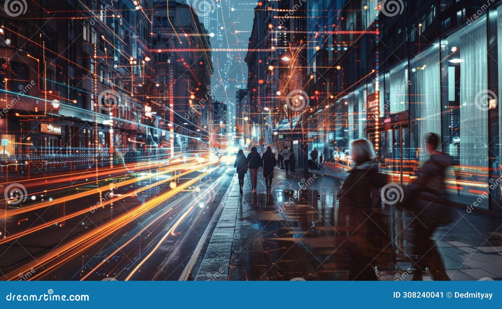 Dynamic City Life Captured with Light Trails and Busy Streets Stock ...