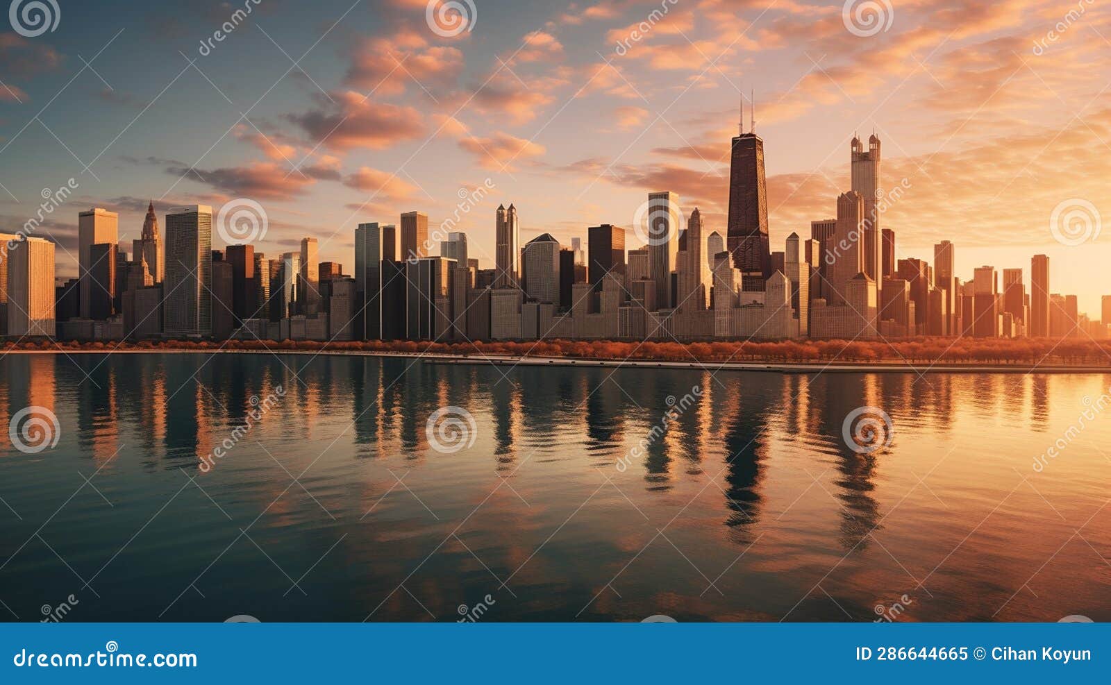 Dynamic Cityscape of Chicago Stock Illustration - Illustration of river ...