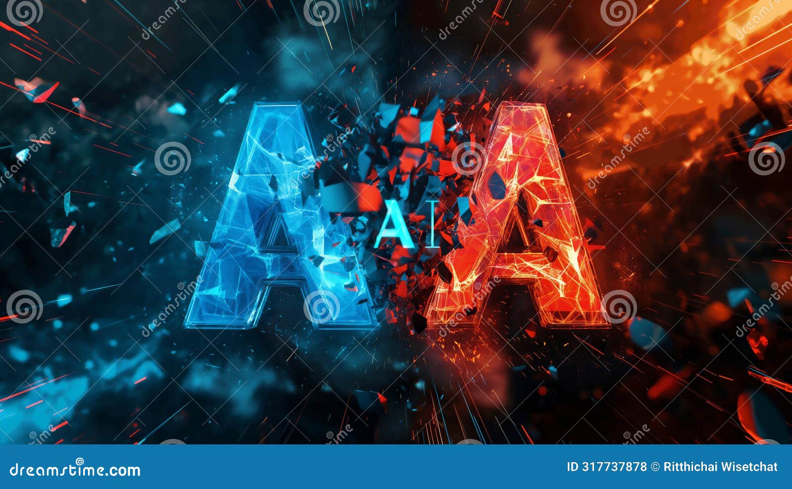 A Dynamic Clash Of Blue And Red "A" Letters With The Word "AI" In The ...