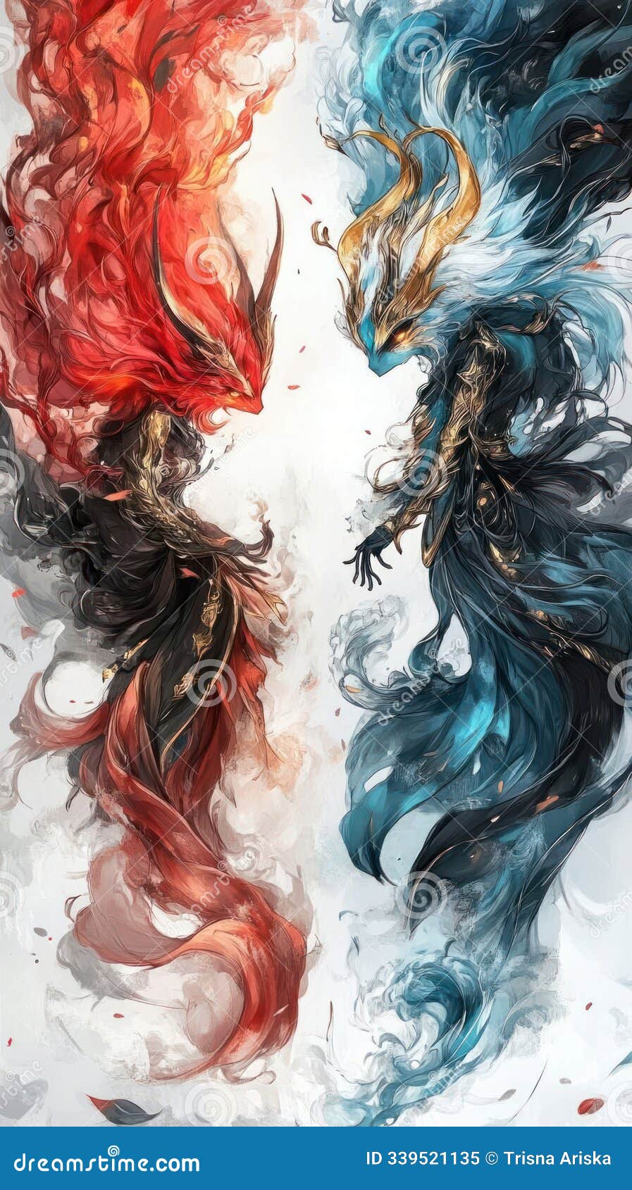 Elemental Beings Sharing Energy Ball Between Fire And Ice Stock ...