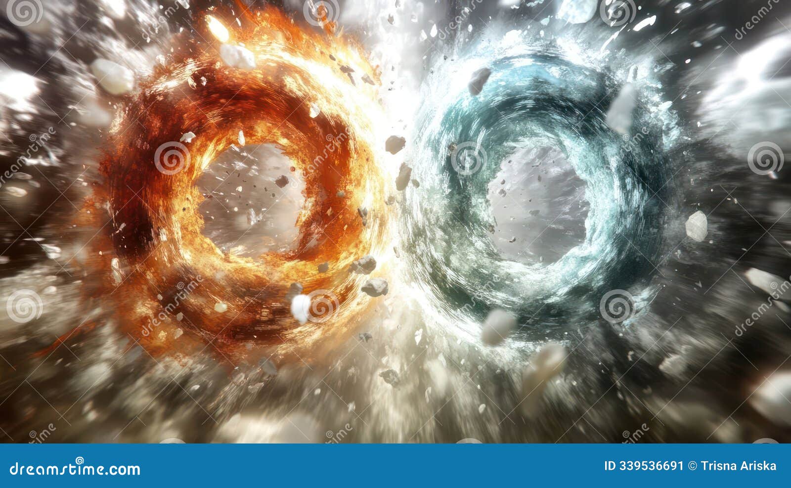 A Dynamic Clash of Fire and Water Elements, Showcasing Motion and ...