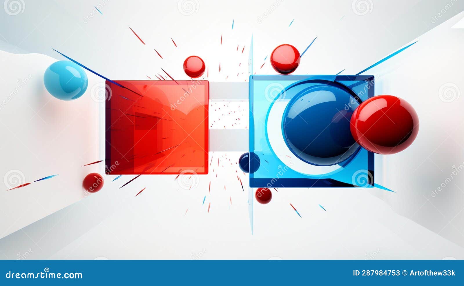 Dynamic Clash: Red Square Vs. Blue Circle in Futuristic Abstract ...