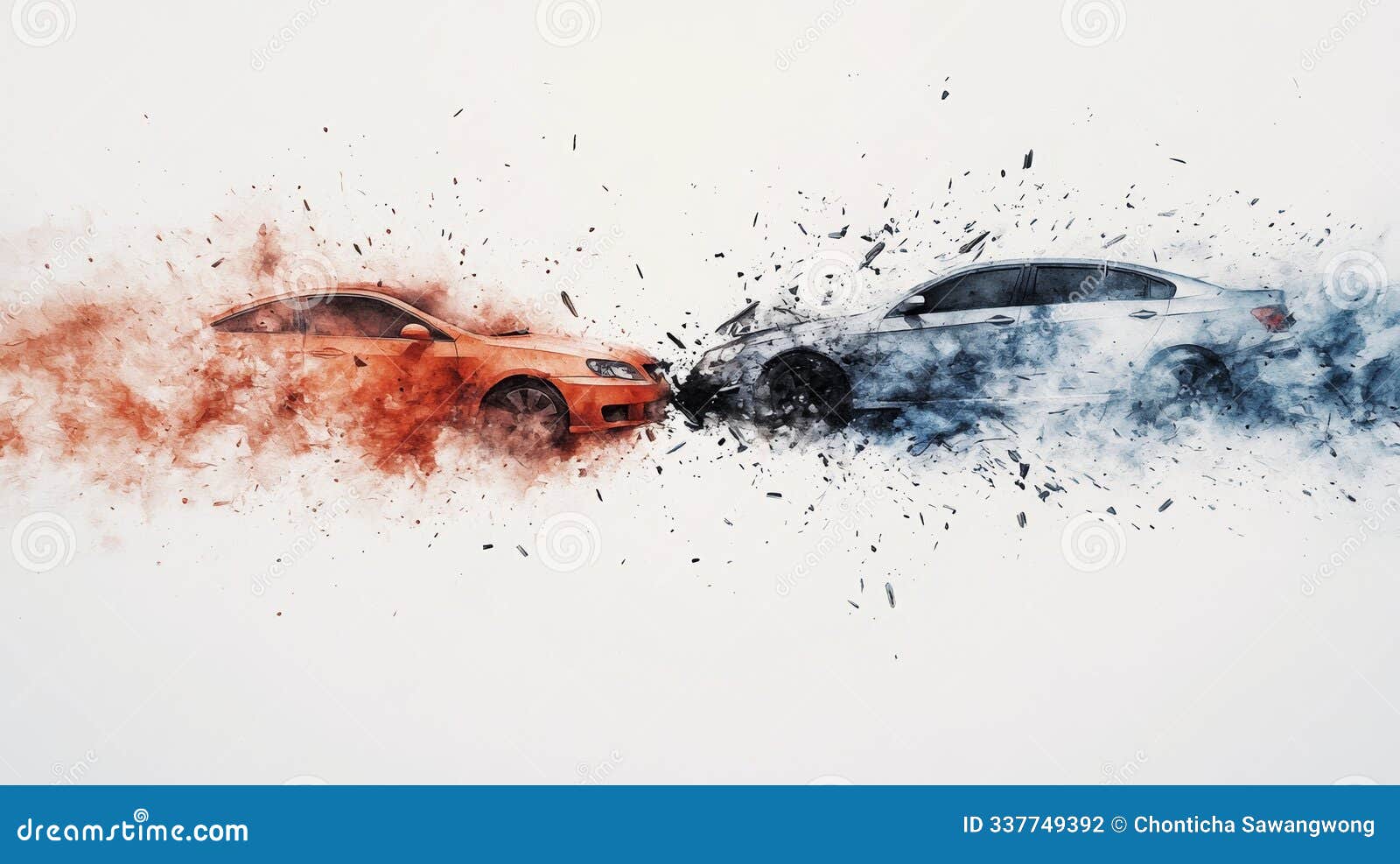 Dynamic Clash of Two Cars, Vibrant Colors Exploding in Artful Motion ...