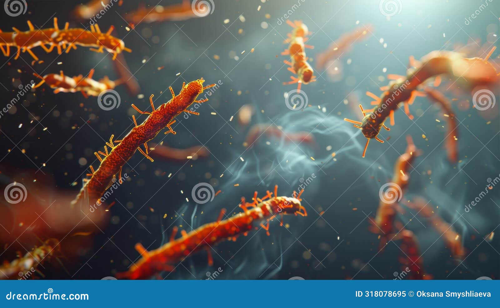 Dynamic Close-Up of Bacteria in Motion Against a Deep Blue Background ...