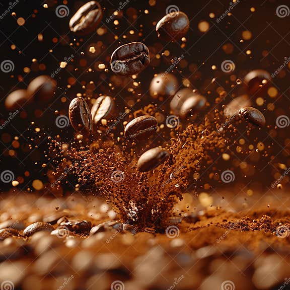 Dynamic CloseUp of Coffee Beans Exploding in MidAir with Coffee Grounds ...