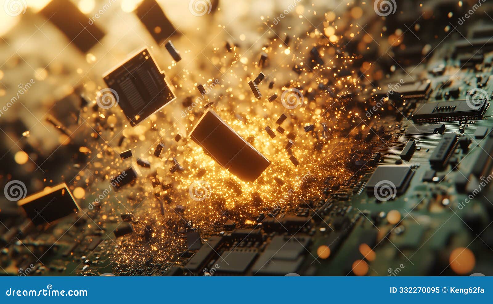 Dynamic Close-up of an Electronic Circuit Board Exploding with ...