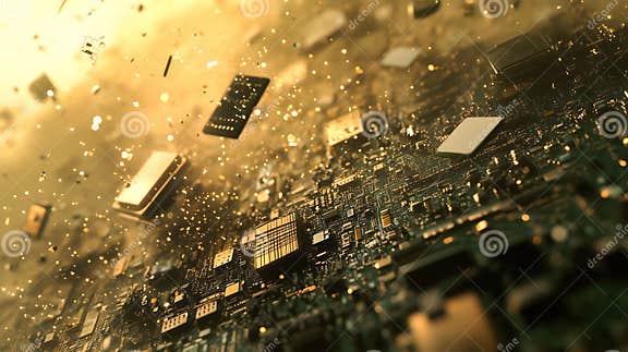 Dynamic Close-up of an Electronic Circuit Board Exploding with ...