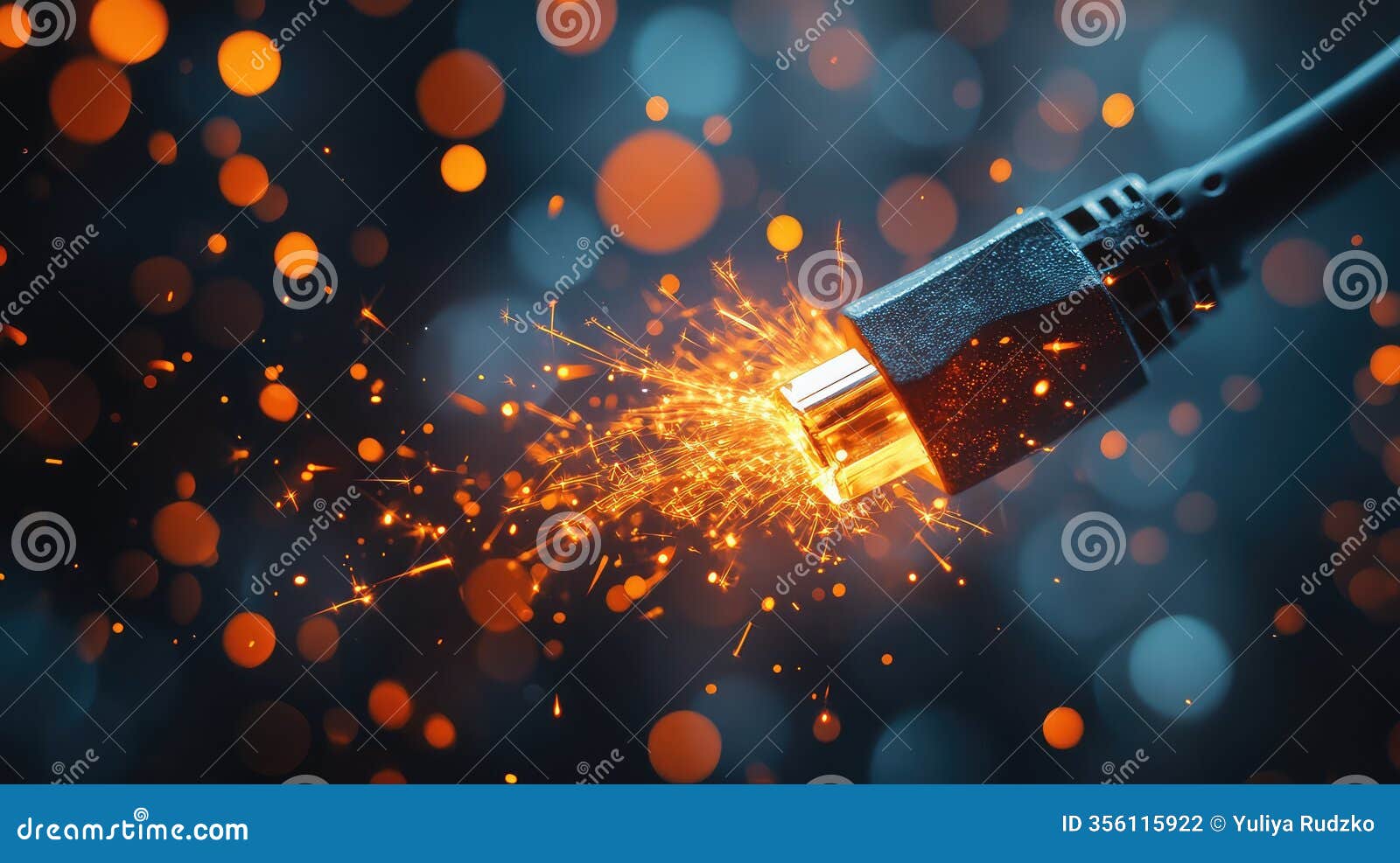 Dynamic Close-Up of Ethernet Cables with Sparks Flying at Connection ...