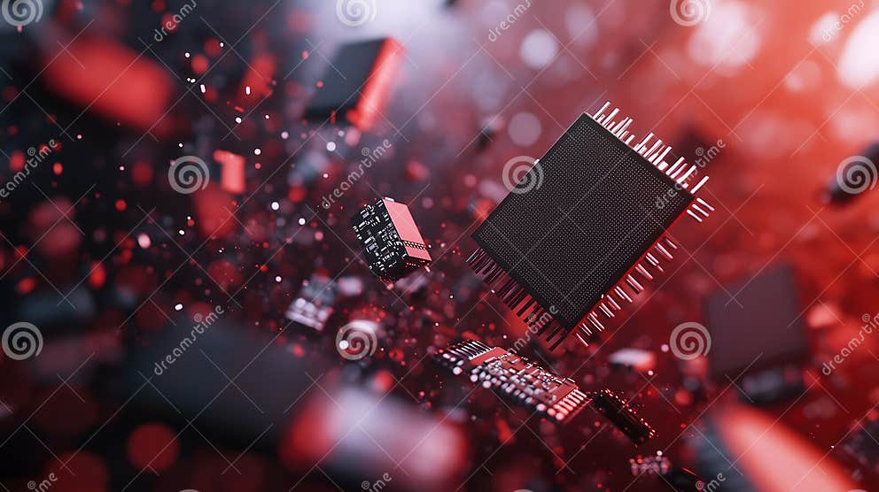 Dynamic Close-up of Microchips and Electronic Components Floating in ...