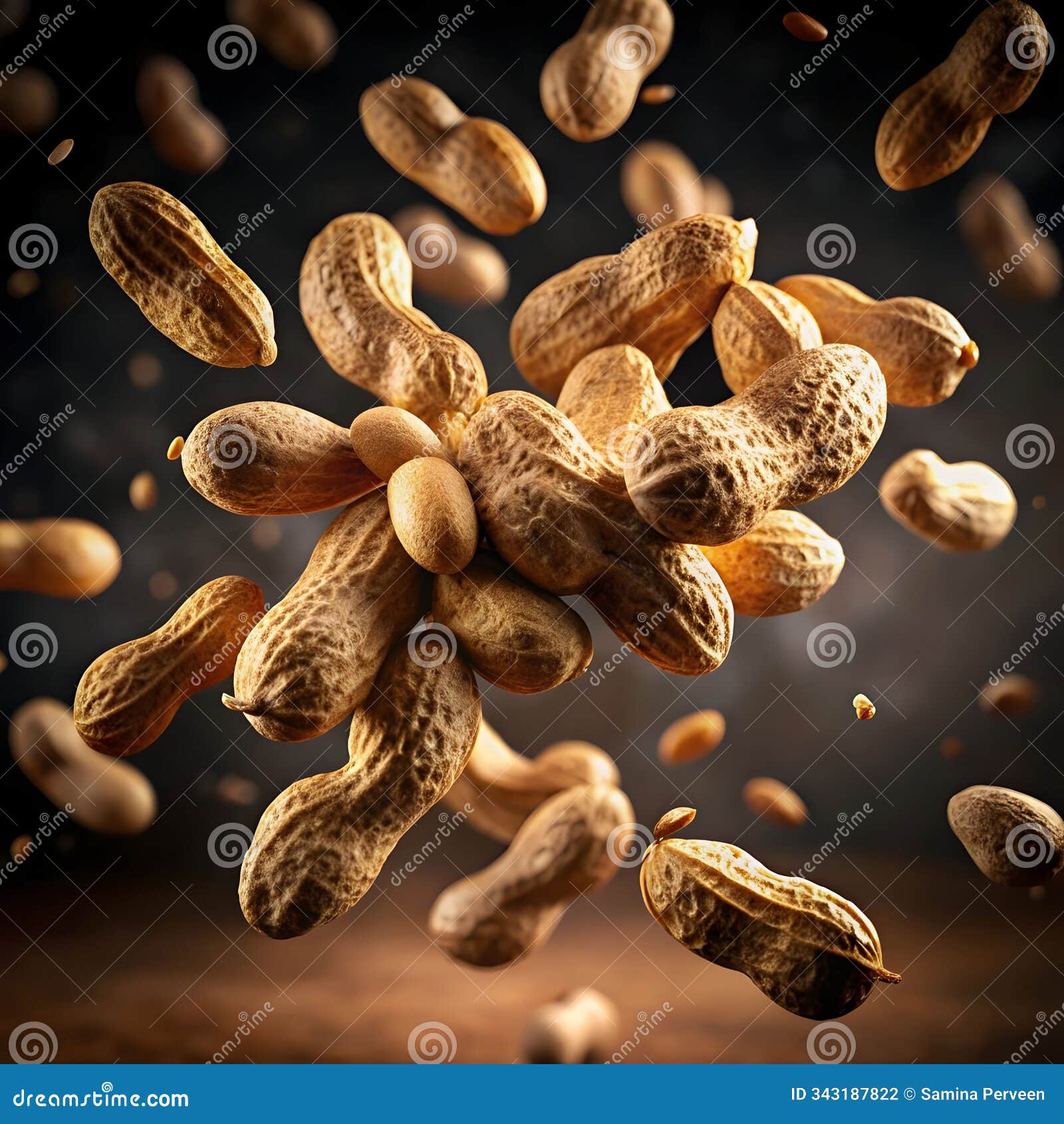 A Dynamic Close-up of Peanuts in Mid-air, Capturing Stock Illustration ...
