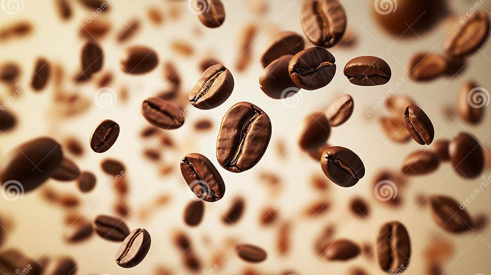 Dynamic Coffee Beans Suspended in Air with a Warm Gradient Background ...