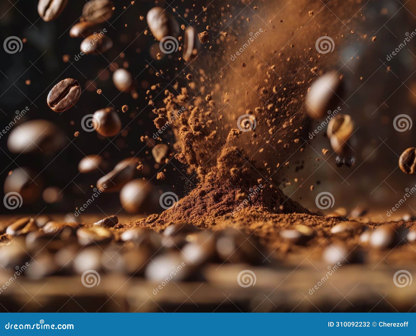 Dynamic Coffee Explosion stock photo. Image of depth - 310092232