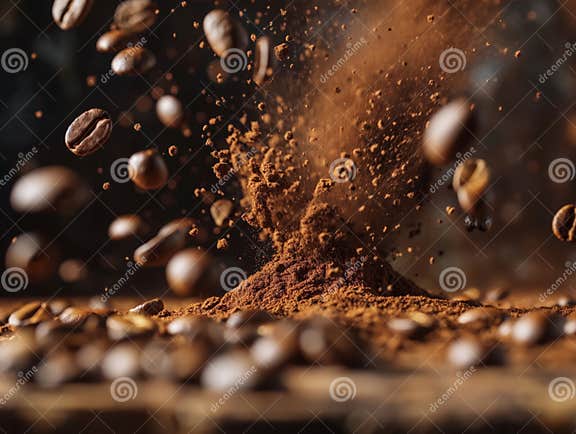 Dynamic Coffee Explosion stock photo. Image of depth - 310092232