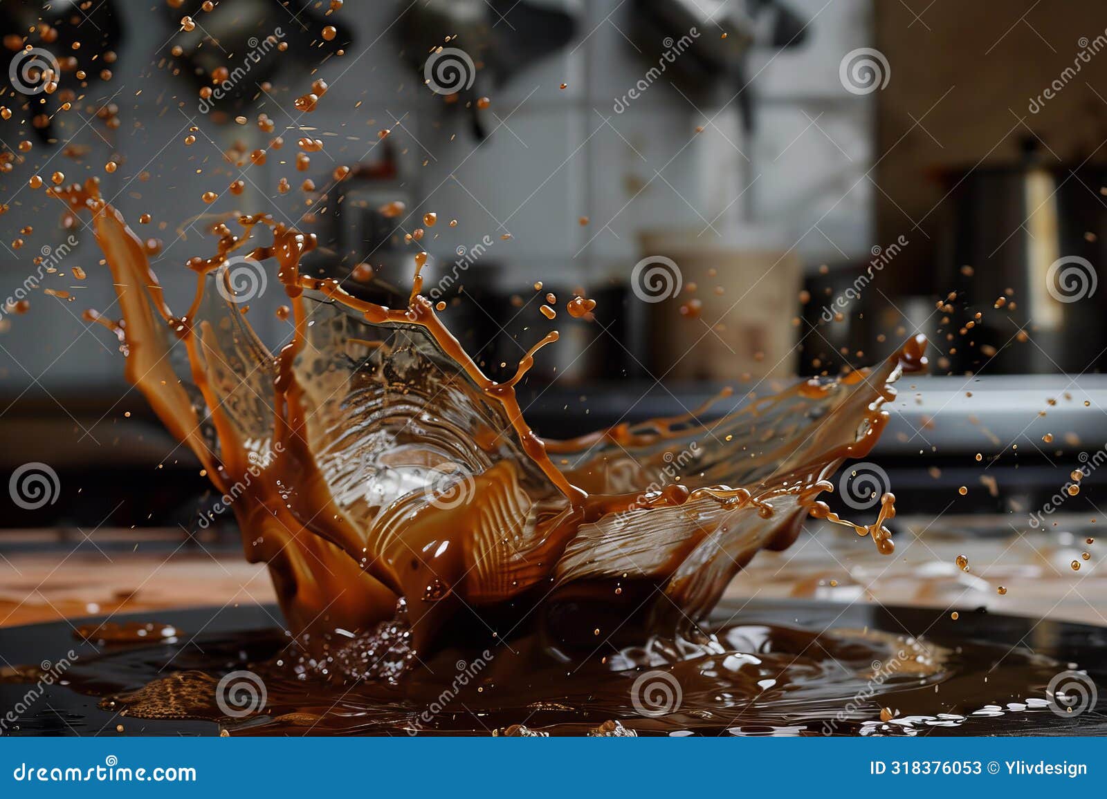 Dynamic Coffee Splash on Kitchen Counter Stock Image - Image of splash ...