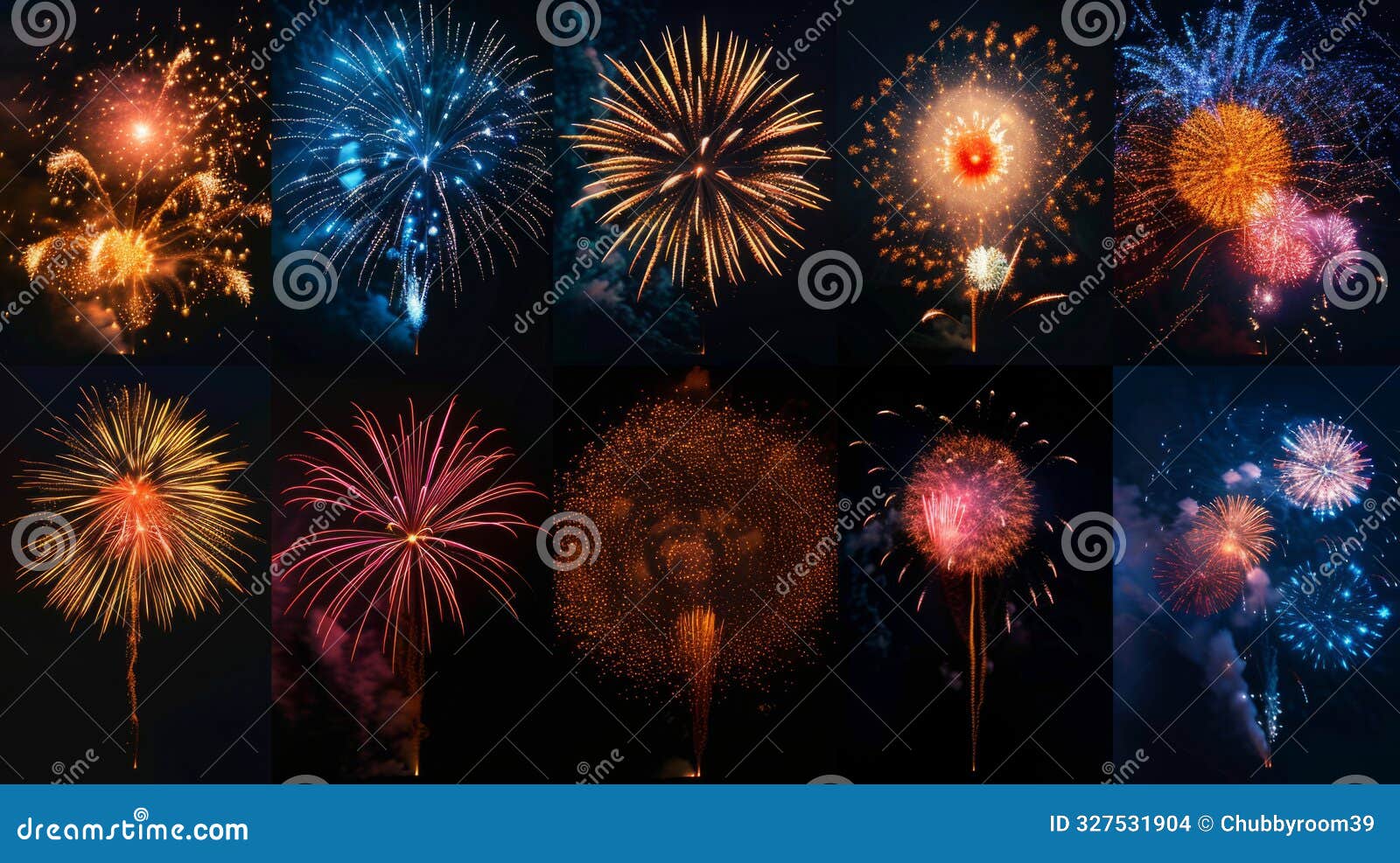 A Dynamic Collage of Colorful Firework Bursts Against a Dark Backdrop ...