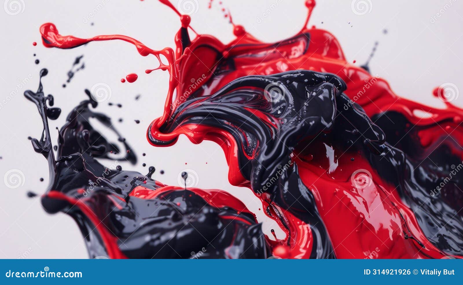A Dynamic Collision between Red and Black Liquids, with Both Splashing ...