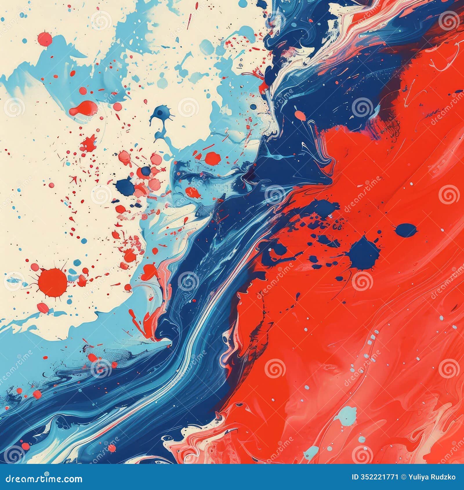 Dynamic Color Splash: Abstract Art in Blue and Red Stock Image - Image ...