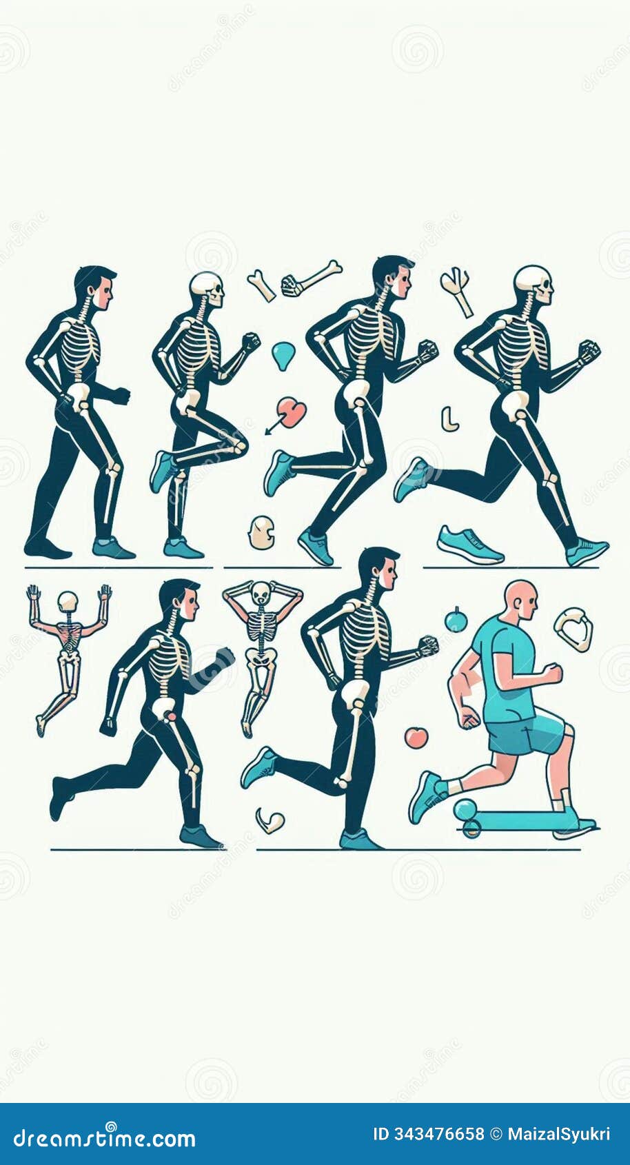 The Skeletal System in Motion: Minimalist Anatomy Stock Illustration ...