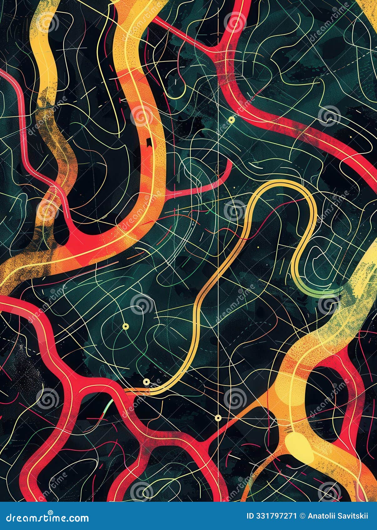 Dynamic and Colorful Routes Overlay a Stylized Map, Symbolizing ...