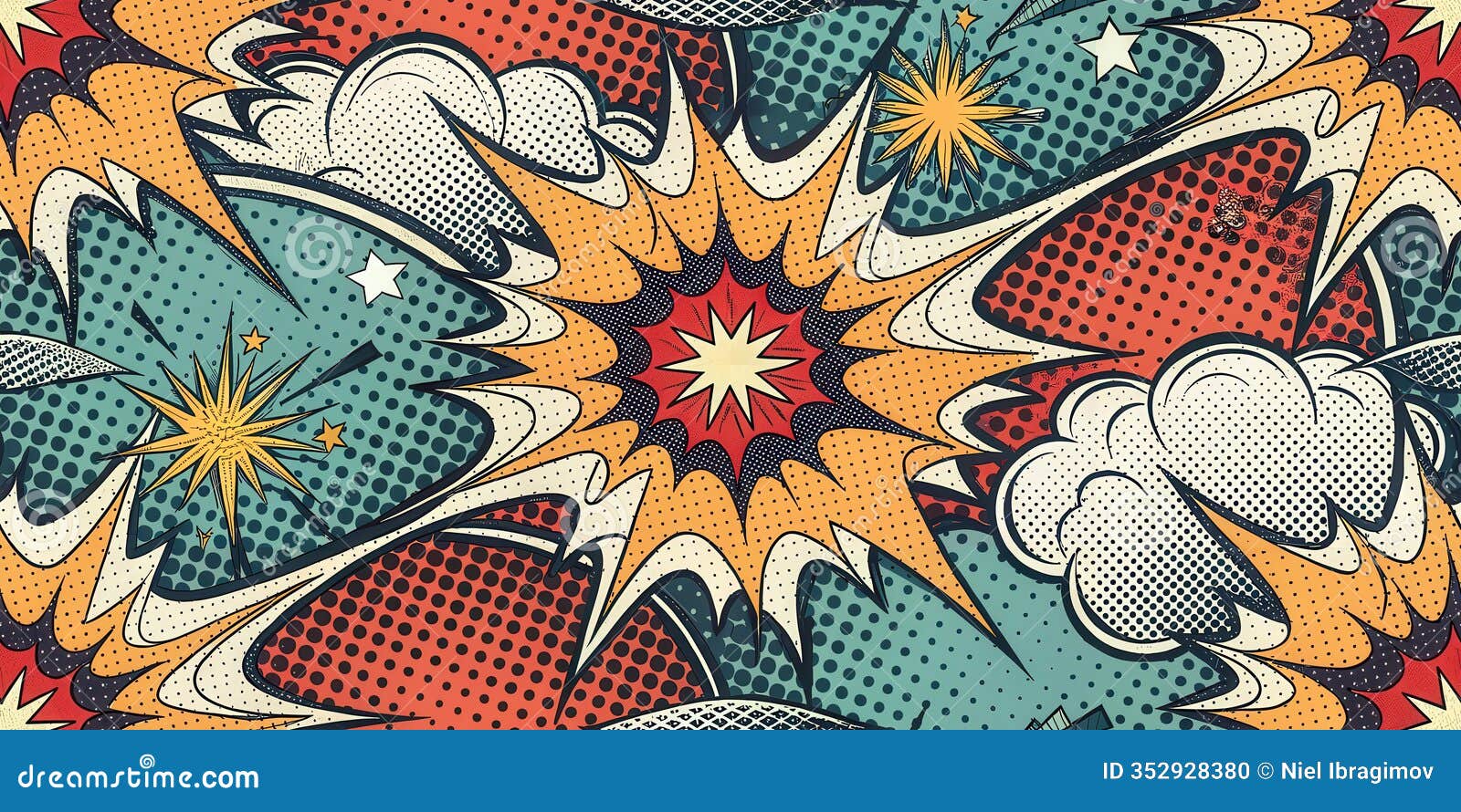 Dynamic Comic Book Explosion Pattern with Vibrant Colors and Retro ...