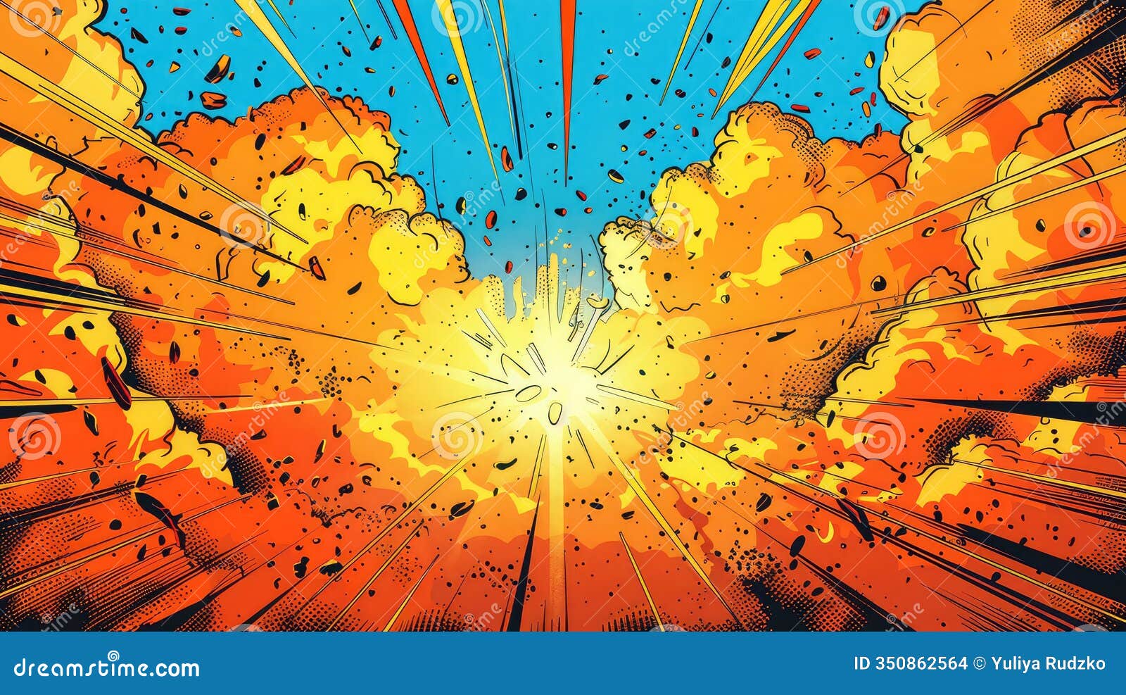 Dynamic Comic Book Panel Depicting A Colorful Explosion During A ...
