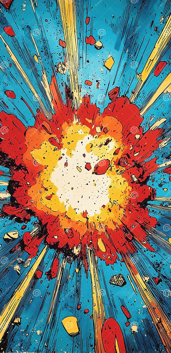 Dynamic Comic Book Panel Illustrating a Powerful Explosion with Vibrant ...