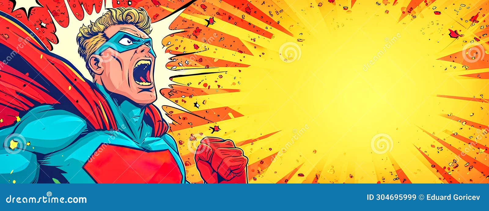 A Dynamic Comic Book Style Illustration of a Superhero Shouting, with a ...