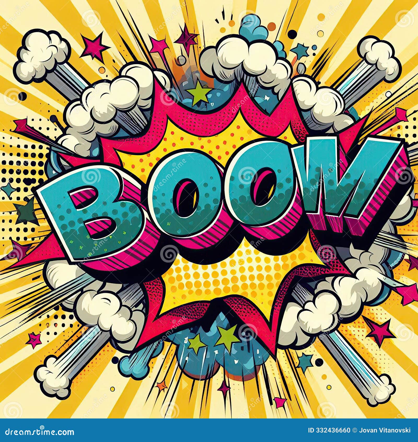 Vibrant Retro Comic Style Explosion with Boom Text Stock Illustration ...