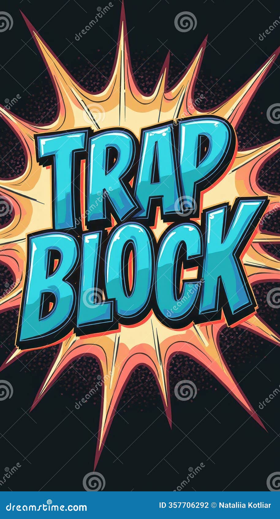 Dynamic Comic-style Illustration of TRAP BLOCK in Bold Letters Stock ...