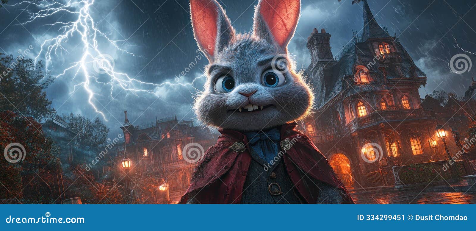 A Dynamic Composition of Bunny Dressed As Vampire in Stormy Setting ...
